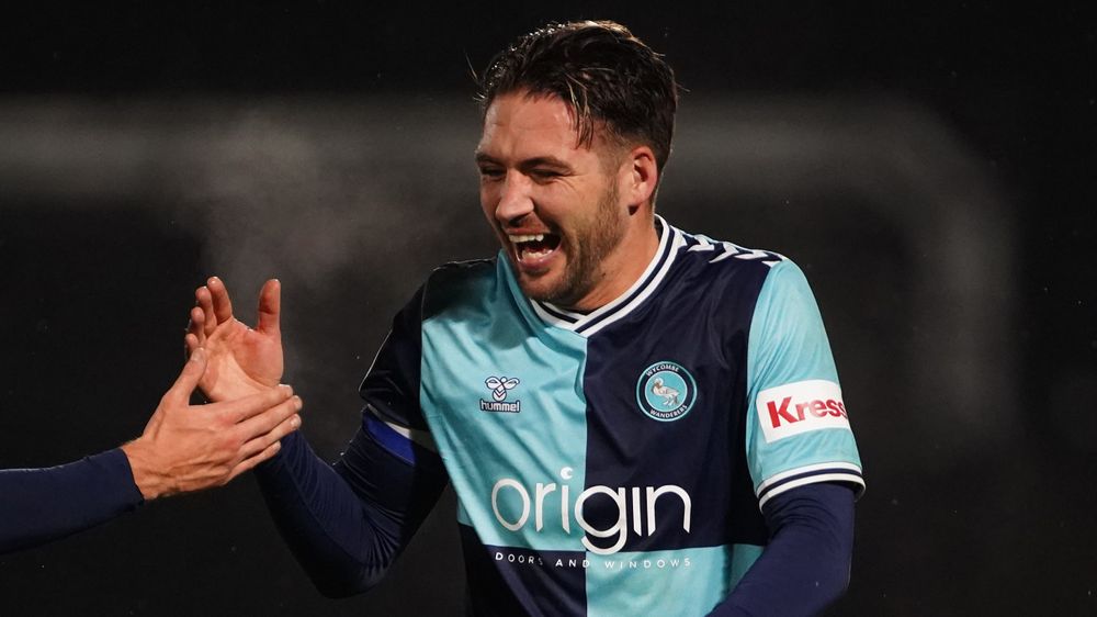 Luke reacts to his last minute goal - Wycombe Wanderers
